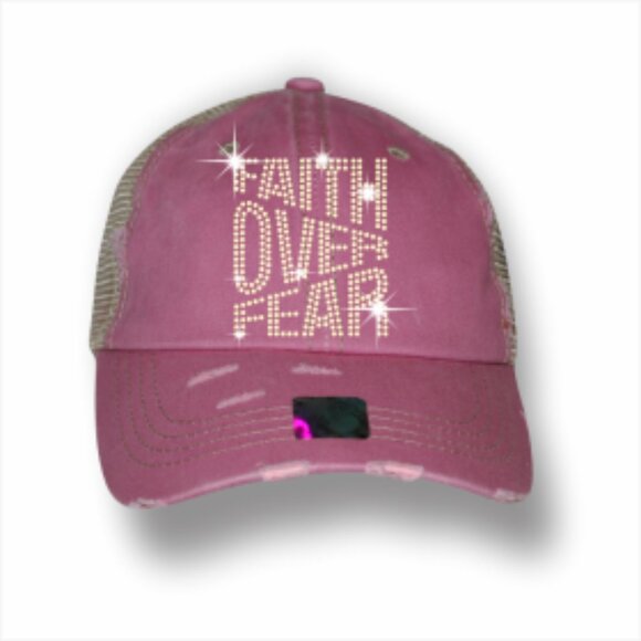 Accessories | Faith Over Fear Pink Bling Cap Trucker | Poshmark